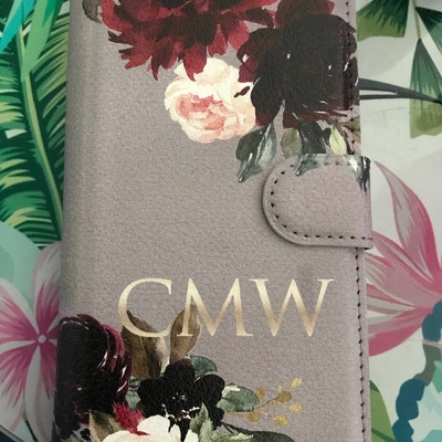 Personalised Initials Custom Wallet Leather Phone Case Floral Fresh ...