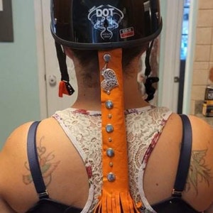 11 INCH BLACK Leather Motorcycle Hair Wrap Hair Protector, Ponytail ...