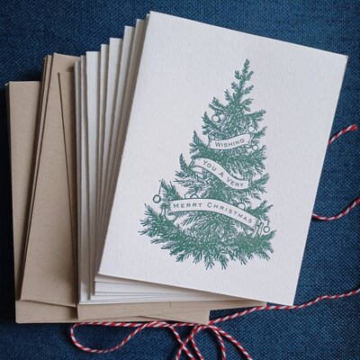 Letterpressed Christmas Tree Note Card Pack of 10 - Etsy