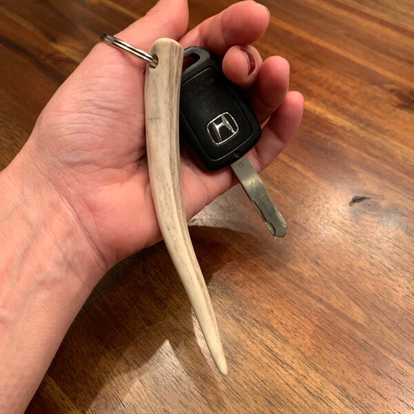 5" Real Deer Antler Guardian Key Ring Drilled Spike Antler Tip Tine ...