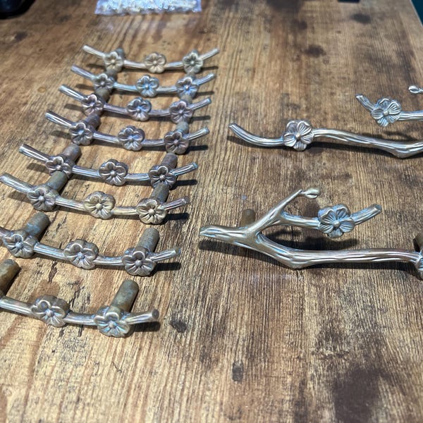 Brass Flower Branch Knobs Pulls, Solid Brass Drawer Pulls, Custom Engraved Wardrobe Knob Cabinet ...