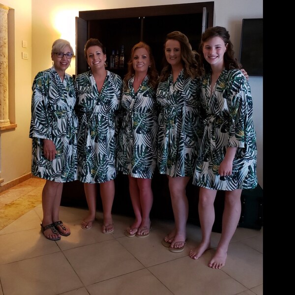 Tropical Leaf Print Robe Bridesmaid Gift | Monstera and Palm Leaf ...