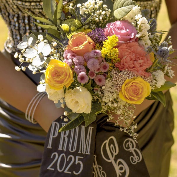 Hoco Custom Pink Toile Embroidered Bouquet Wrap Sash Bow Prom Bouquet ...