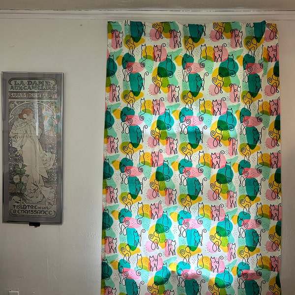 Colorful Cats Curtain Panel - Continuous Line Art Cats by Sandra_hutter ...