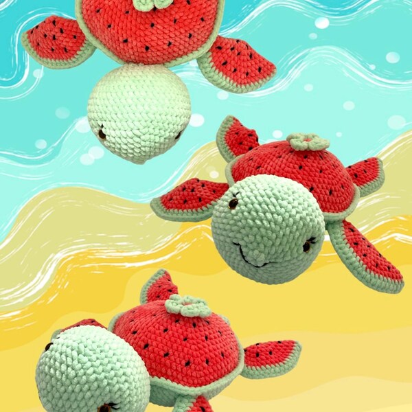 Crochet Watermelon Turtle Pattern Set, Cute Small/medium/large Turtles ...