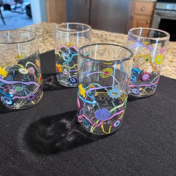 Set of 4 Party Glasses, Happy Glass, Fun Barware, Handmade, Great for ...