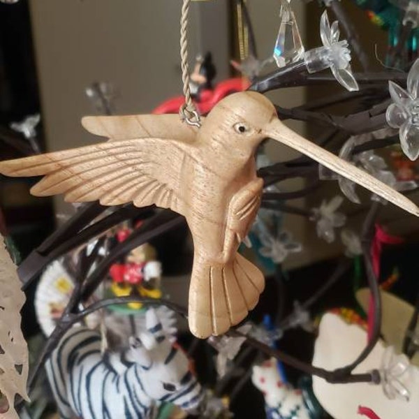 Pair of Wooden Hummingbird Decorations, Hanging Figurine, Handmade ...