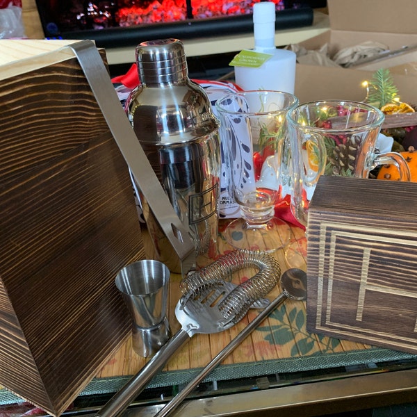 5pc Cocktail Shaker Mixer Sets With Wood Storage Box - Etsy