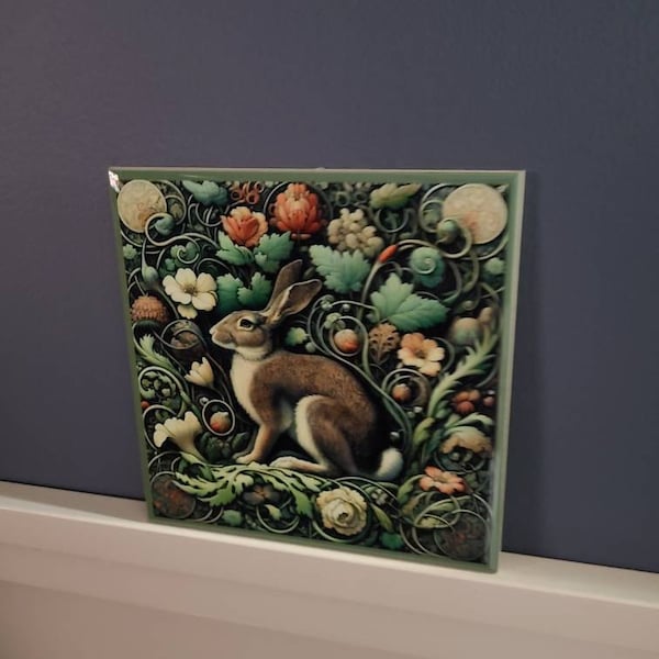 William Morris Inspired Woodland Rabbit Ceramic Tile | Art Nouveau ...