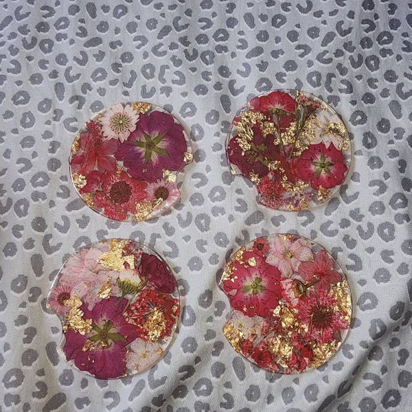 Pressed Flower Car Coasters, Set of 2, Floral Car Coasters, Car ...