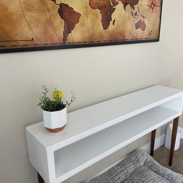 Tall Console Table, White Narrow Entry Way Table, Mid Century, Hand ...