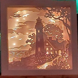 Lighthouse Lightbox Template, Paper Cut Shadow Box Template, Silhouette ...