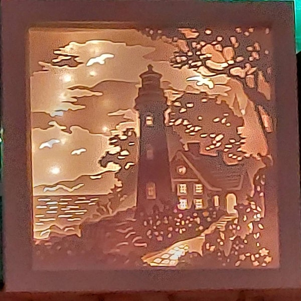 Lighthouse Lightbox Template: Paper Cut Shadow Box (SVG, PDF, PNG) - Etsy