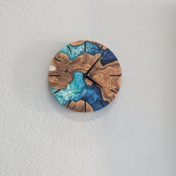Custom Resin & Olive Wood Wall Clock: Live Edge Rustic Home Decor - Etsy