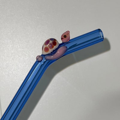 TURTLE on Light Blue GLASS STRAW Reusable Straws Glass Straws Eco ...