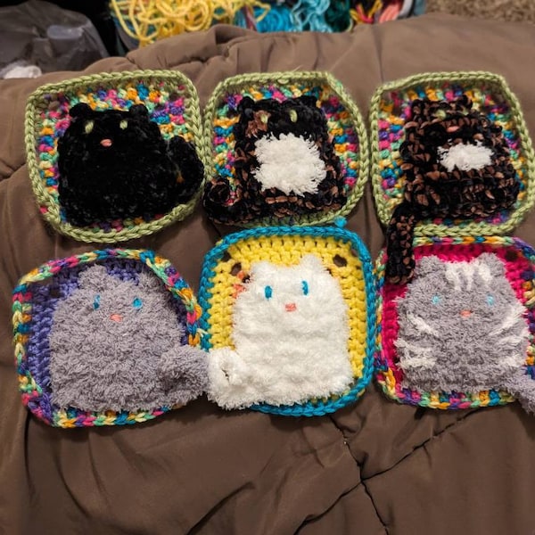 Many Cats Square - ENGLISH - Crochet Pattern PDF - Granny Square Afghan ...