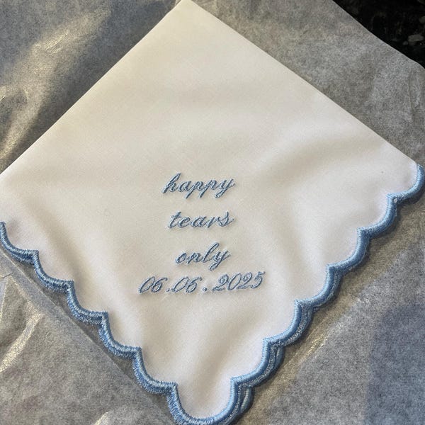 Personalised Wedding Handkerchief, Scalloped Edge Embroidered ...