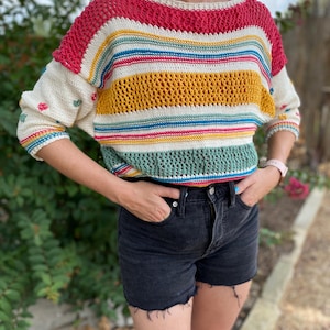 Cropped Striped Winter Sweater Knitting Pattern - Etsy
