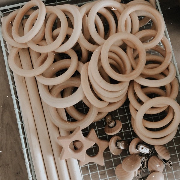 30pcs Round Wooden Rings -68mm Large Wooden Ring Natural Unfinished ...