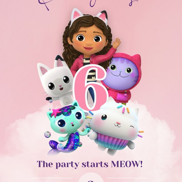 Editable Gabby-dollhouse Birthday Invitation Gabby's Kids Birthday ...