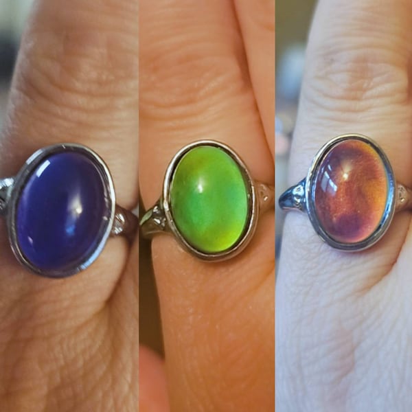 Adult Mood Ring, Silver Plated Color Changing Mood Ring, Size 7 8 9 10 ...