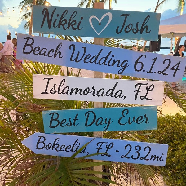 Beach Wedding Directional Sign, Personalized Sign Post, Custom Newlywed ...