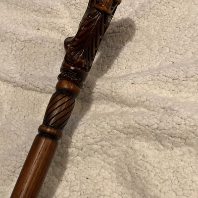 Buffalo Skull & Snake Dark Wooden Cane Walking Stick Wood Crafted Hand ...