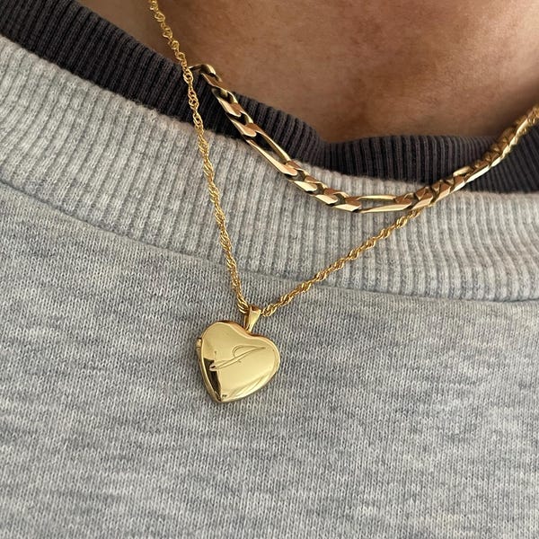 Initial Heart Locket Necklace by Caitlyn Minimalist • Gold Locket Photo ...