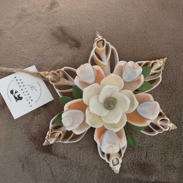 Coastal Seashell White Star Snowflake Ornament With White Flower - Etsy