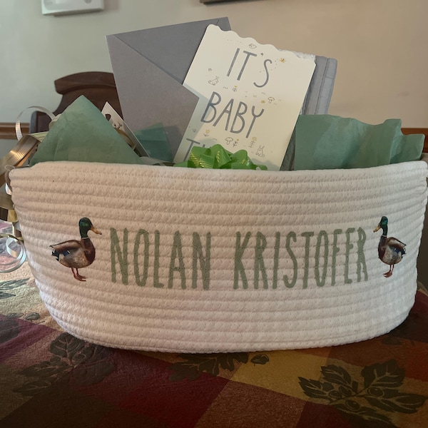 Baby Gift Basket Blue Baby Shower Basket Personalized Gift Basket Baby ...