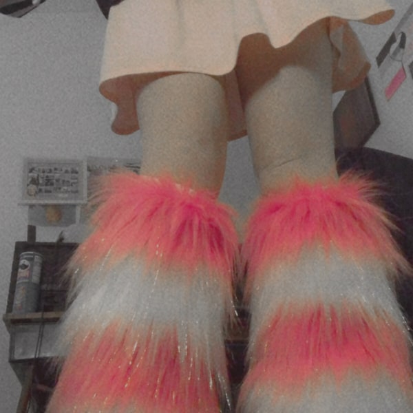 Sparkle Rave Fluffies Striped Candy Pink and White Furry Leg Warmers - Etsy