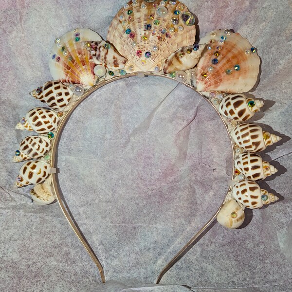 Mermaid Avatar Crown Tiara Headband Sea Shell Rhinestone Pearl Fantasy ...