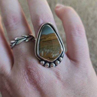 Handmade Sterling Silver & Vintage Old Mine Turquoise Cab Ring Size 6 1 ...