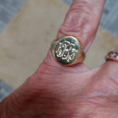 14k Gold Initial Signet Ring,personalized Monogram Ring,engraved Signet Ring,custom Initial Ring ...