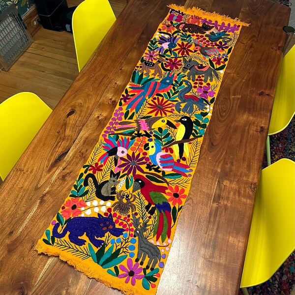 Mexican Table Runner - Hand Embroidered Runner - Hand-woven Runner ...