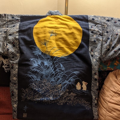 Japanese Noren Panel Rabbit Harvest Moon KP7290-103 Blue - Etsy