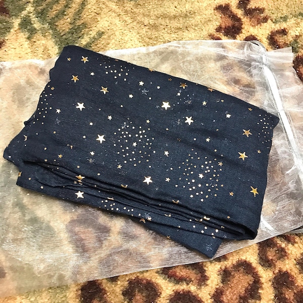 Midnight Blue Star Cotton Scarf: Celestial Hijab Shawl - Etsy