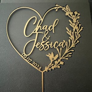 Gold Cake Topper With Heart, Heart Cake Topper, Wedding Cake Toppers ...