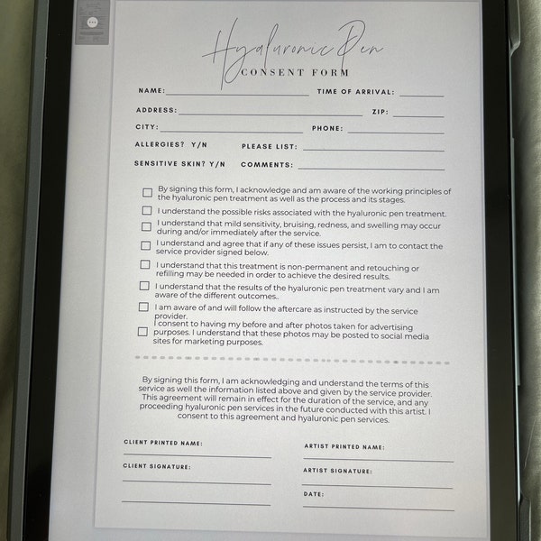 Simple Hyaluronic Pen Consent Form PRINTABLE & DOWNLOADABLE! - Etsy