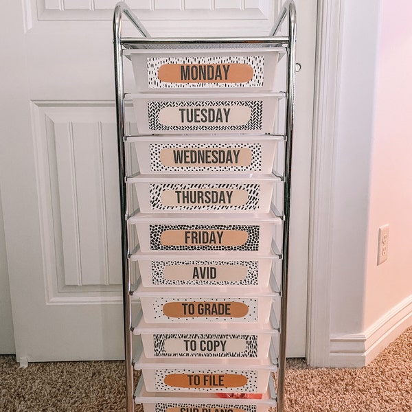 Neutral Classroom Decor 10 Drawer Rolling Cart Teacher Trolley Labels ...
