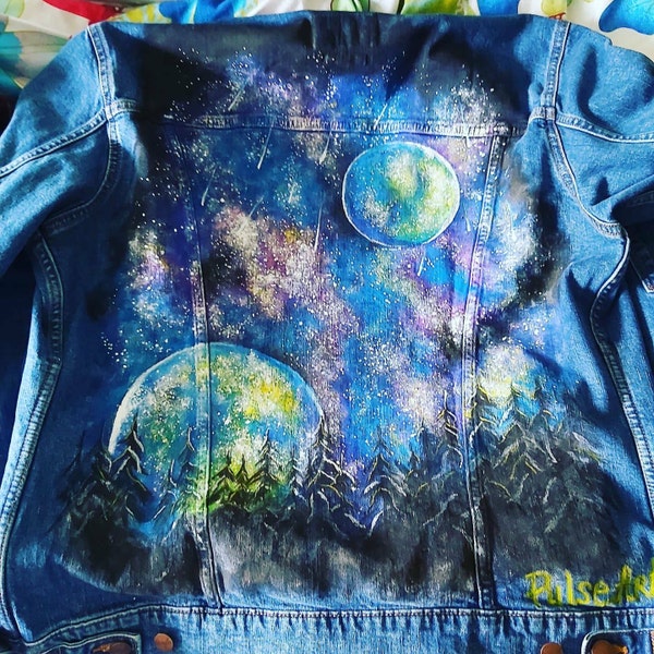 Custom Painted Denim Jacket Cosmic Jacket Galaxy Jacket Bright Colours ...