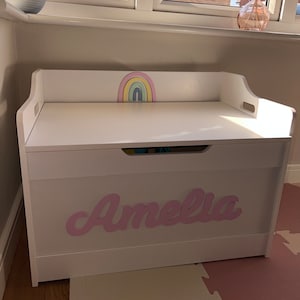 Personalised White Rainbow Childrens Toy Box Toy Storage Toy Chest ...