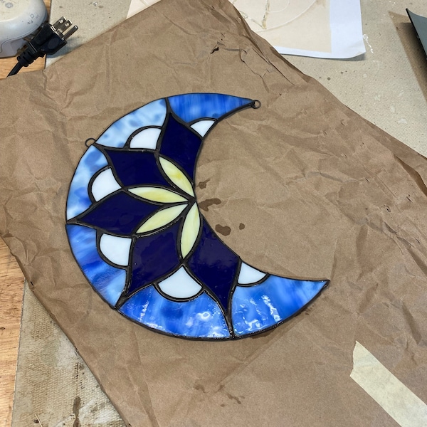 Mandala Moon Stained Glass Pattern, Stained Glass Patterns, Digital ...