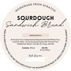 Cottage Food Label Home Baked Goods Label Printable Food Label Cottage ...