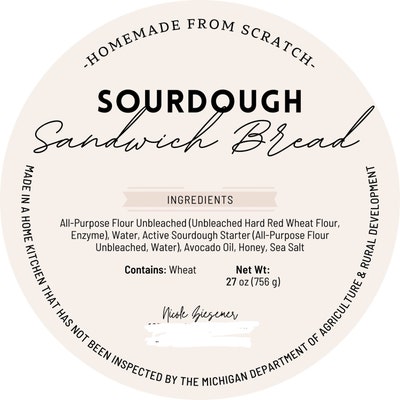 Cottage Food Label Home Baked Goods Label Printable Food Label Cottage ...