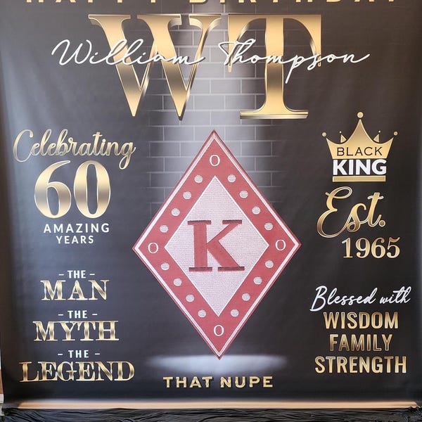 Custom Backdrop for Men, Black Gold Birthday Banner With Photo, Elegant ...