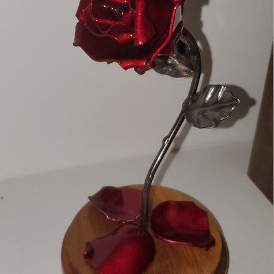 Beauty and the Beast Rose With Fallen Red Petals in Glass Dome on ...