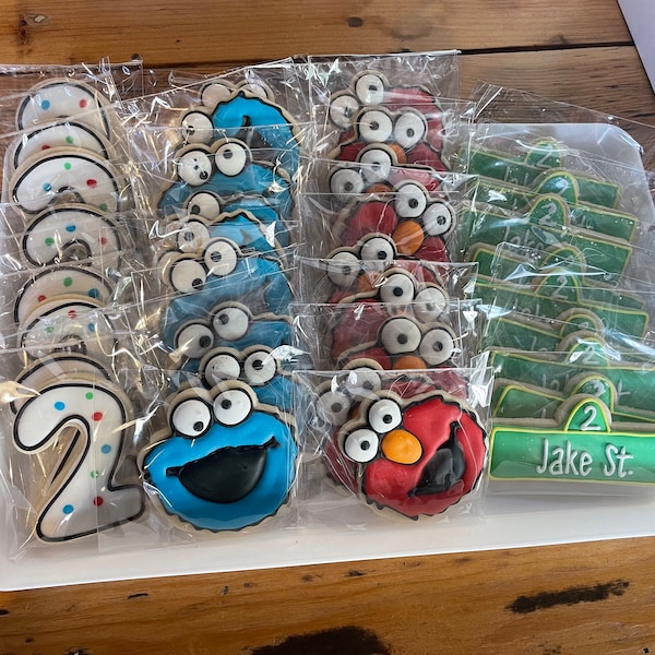 1 Dozen Sesame Street Sign Number Elmo Cookie Monster Polka Dots ...