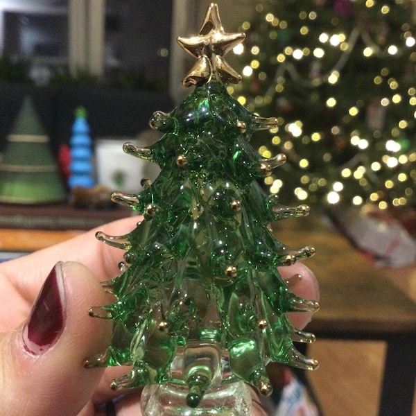 Handmade Blown Glass Christmas Tree,molten Glass Figurine, Small ...