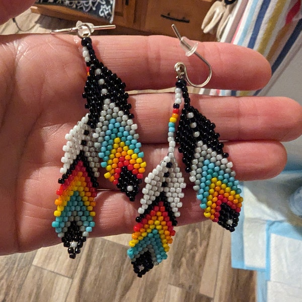 Colorful Feather Seed Bead Earrings,ethnic Beaded Earrings,feather ...